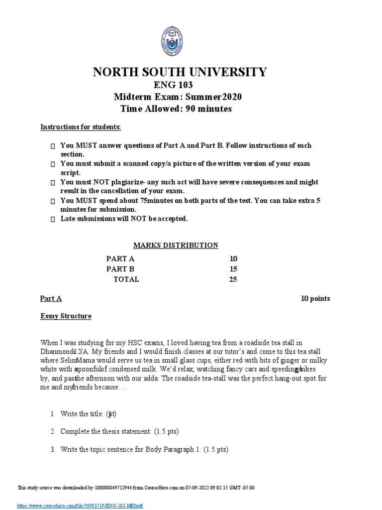 North South University: ENG 103 Midterm Exam: Summer2020 Time Allowed ...