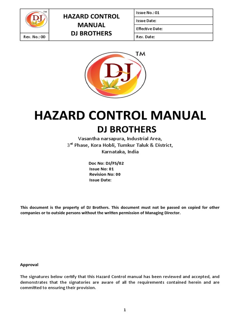 Hazard Control Manual DJ BROTHERS | PDF | Food Safety | Foods