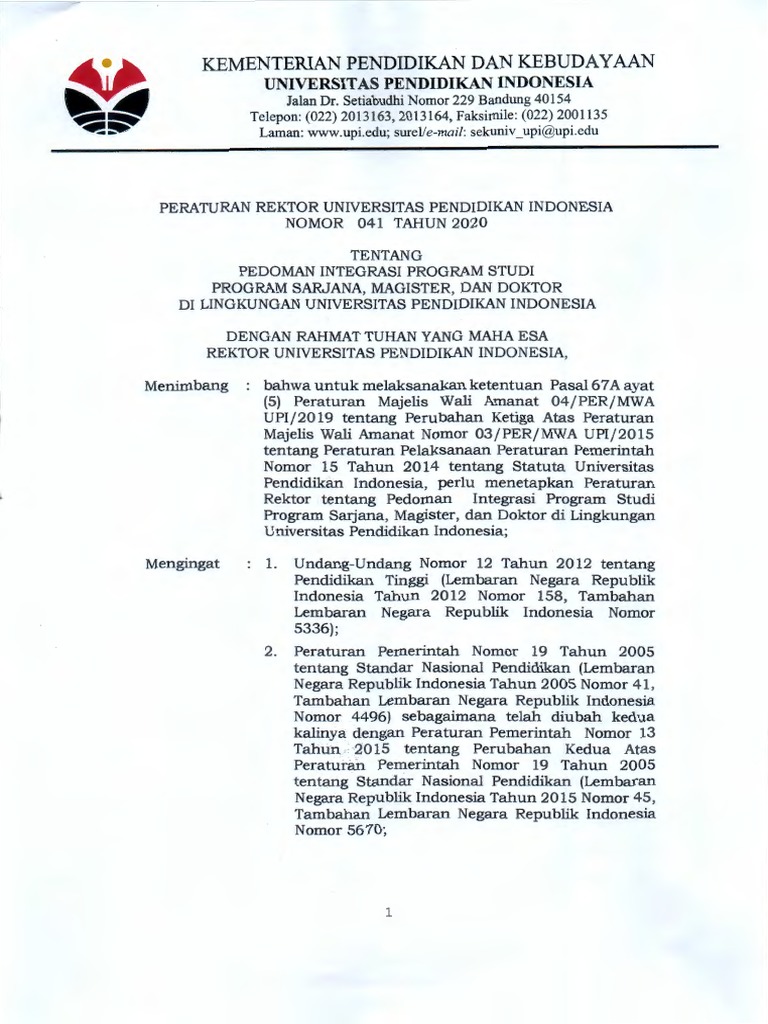 Peraturan Rektor Tentang Pedoman Integrasi Program Studi Program Sarjana, Magister, Dan Doktor ...