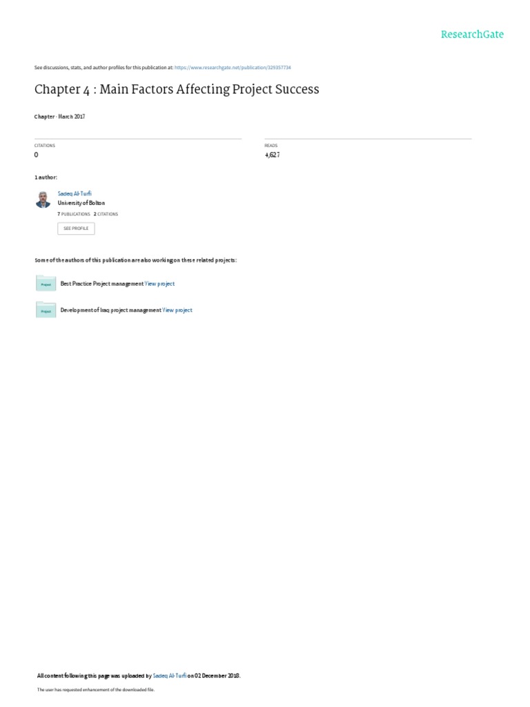 Chapter 4: Main Factors Affecting Project Success: March 2017 | PDF ...