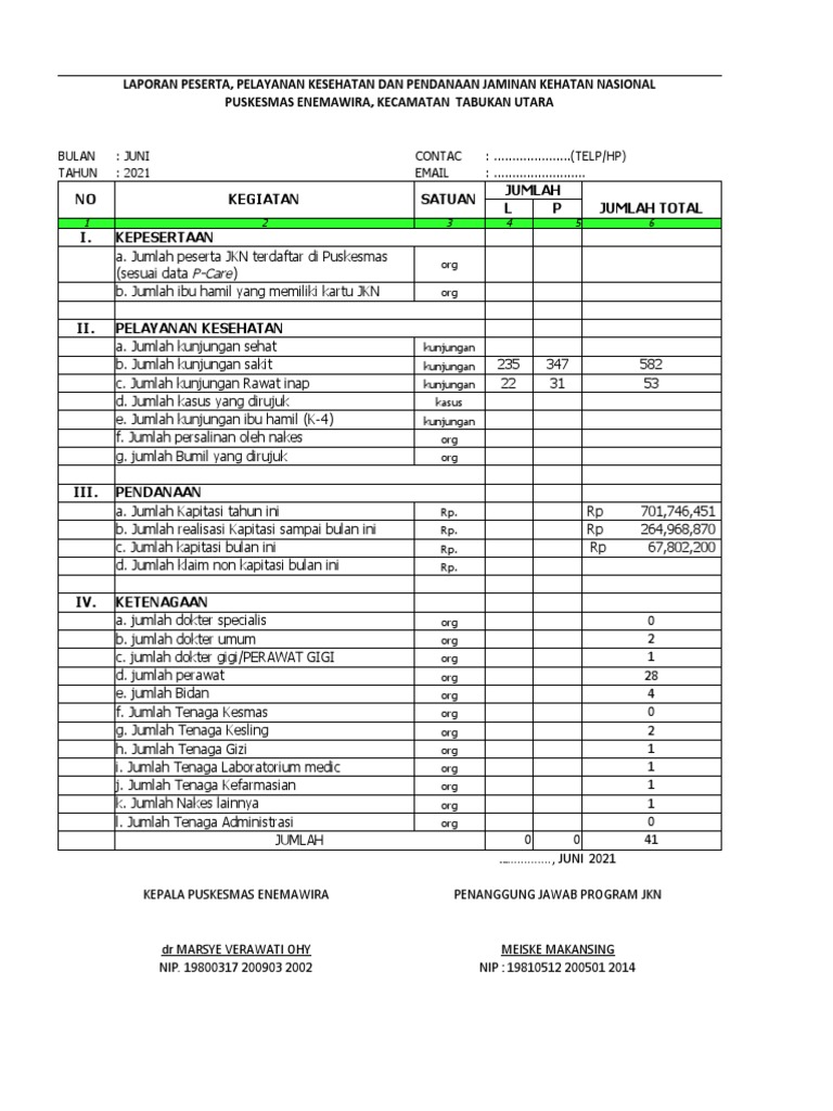 Format Laporan JKN 2021 | PDF