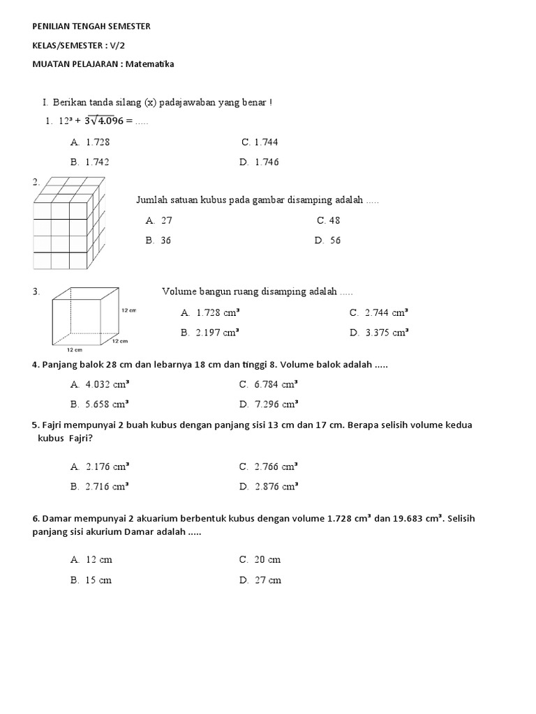 Selisih Volume Kubus 25 cm dan 35 cm | PDF