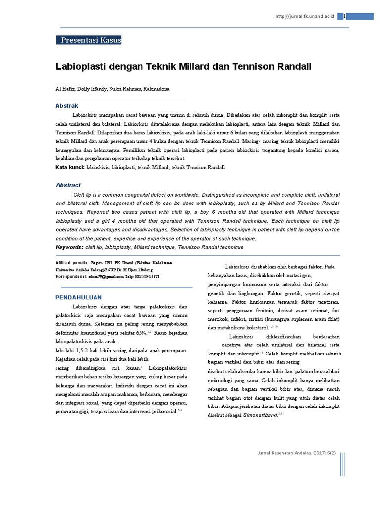 Labioplasti Dengan Teknik Millard Dan Tennison Ran | PDF