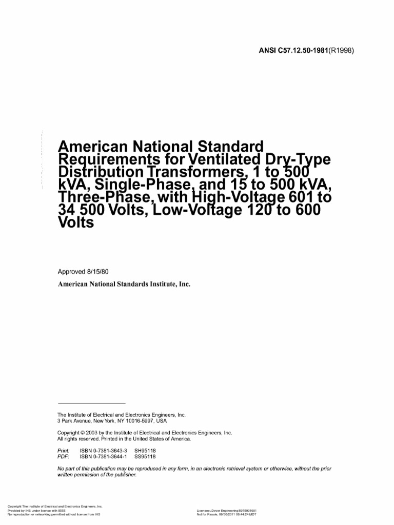 ANSI C57.12.50-1981 (R I 998) : Approved 811 | PDF | Electric Power ...