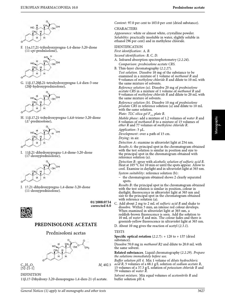 Prednisolone Acetate: Prednisoloni Acetas | PDF | Solubility | Thin ...