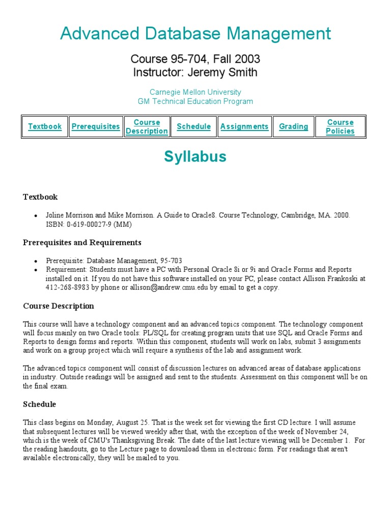 Advanced Database Syllabus | Download Free PDF | Pl/Sql | Oracle Database