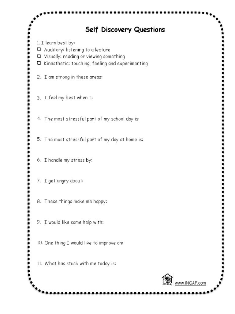 Self Discovery Questions PDF | PDF