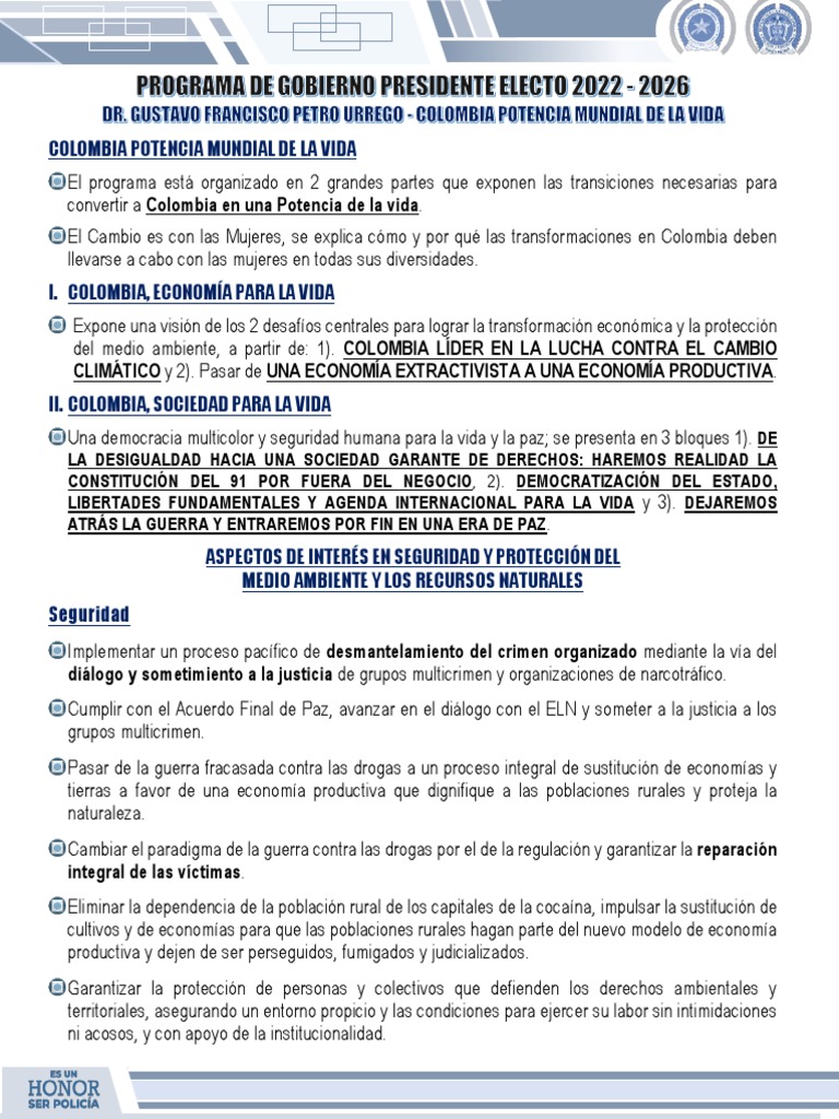 Programa de Gobierno 2022 - 2026 Colombia Potencia Mundial de La Vida ...