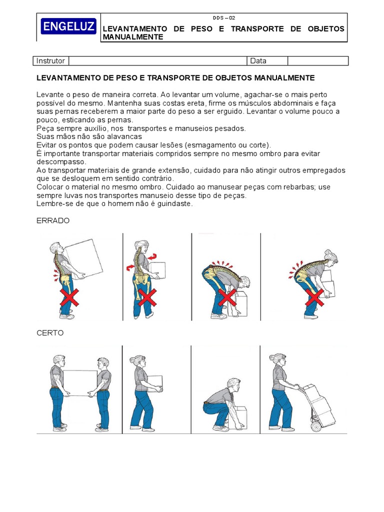 Diretrizes para levantamento e transporte manual de cargas de forma segura e ergonômica | PDF
