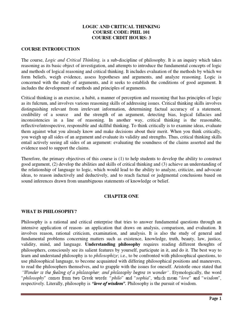 Logic and Critical Thinking Overview | PDF | Argument | Logical Consequence