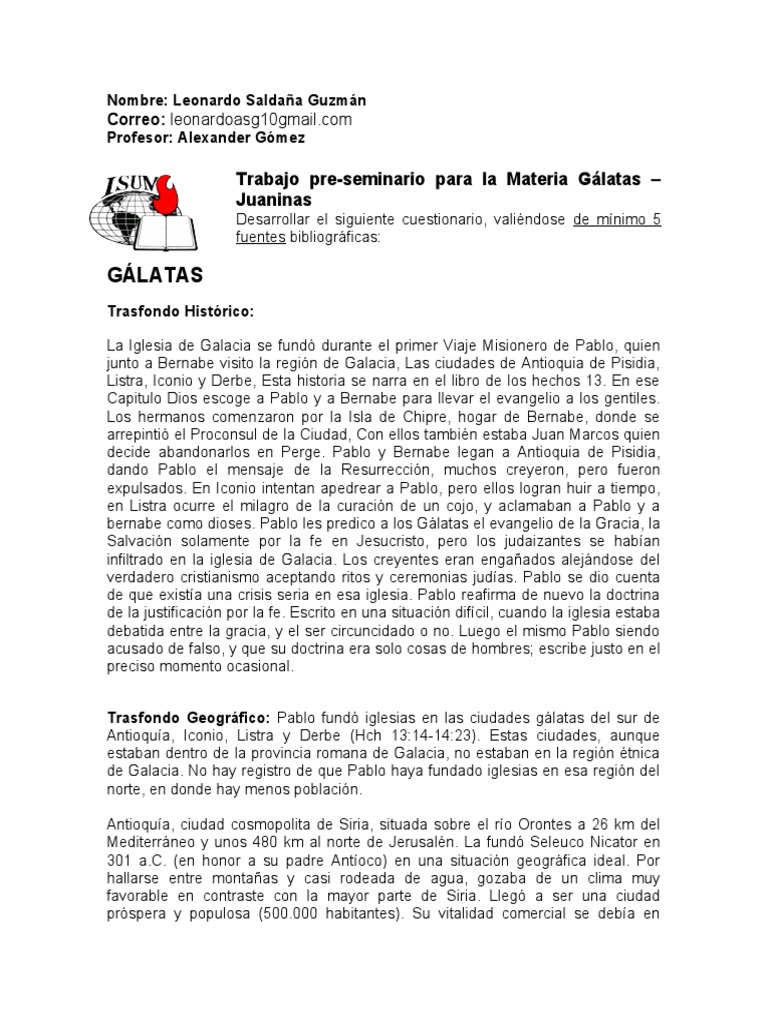Trabajo Previo para La Materia Gálatas - Juaninas | PDF | Pablo el ...