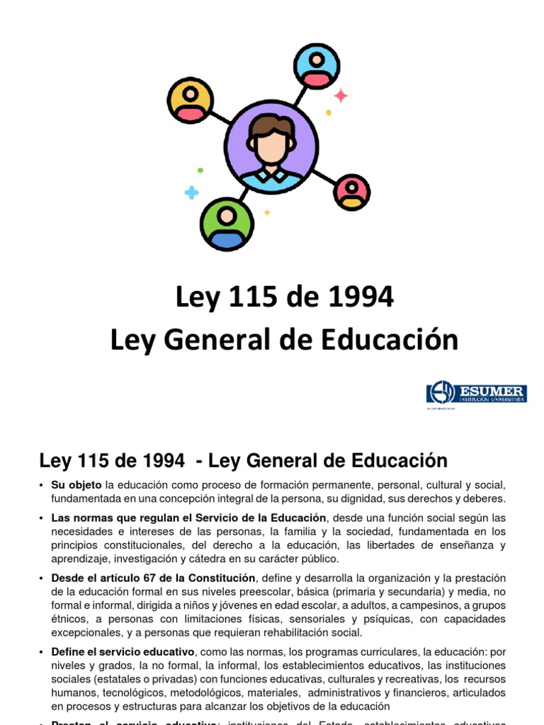 Tema 2. Ley 115 de 1994 - Ley General de Educación | PDF | Educación primaria | Educación de la ...