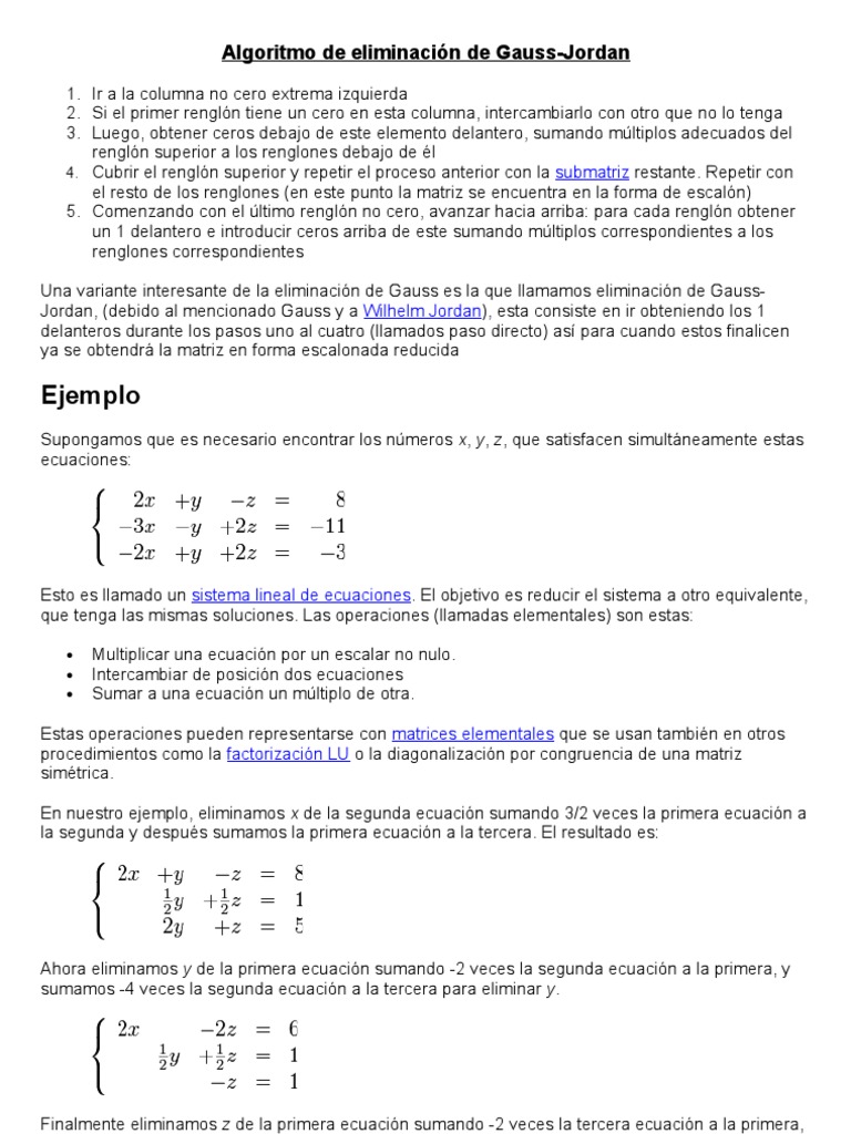 Algoritmo de Eliminación de Gauss | PDF | Algoritmos | Conceptos ...