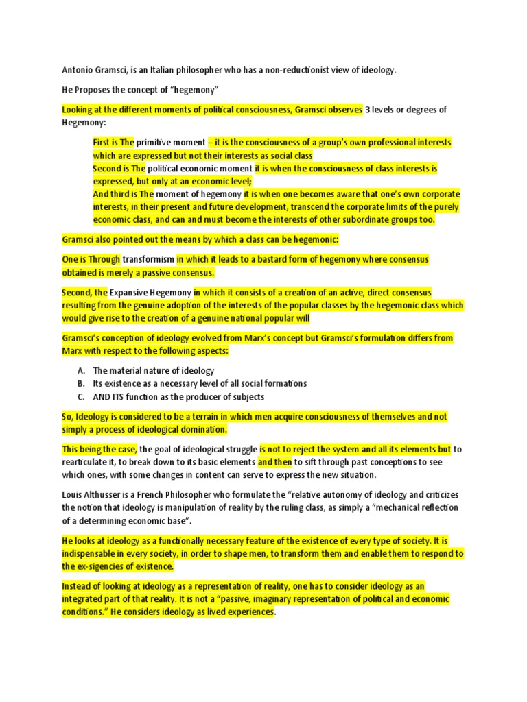 Antonio Gramsci Pdf Ideologies Hegemony