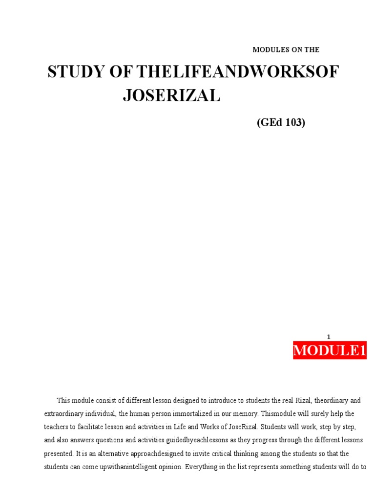GED 103 The Life and Works of Rizal | PDF | Essays | Manila