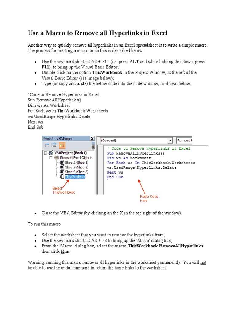 Use A Macro To Remove All Hyperlinks in Excel | PDF