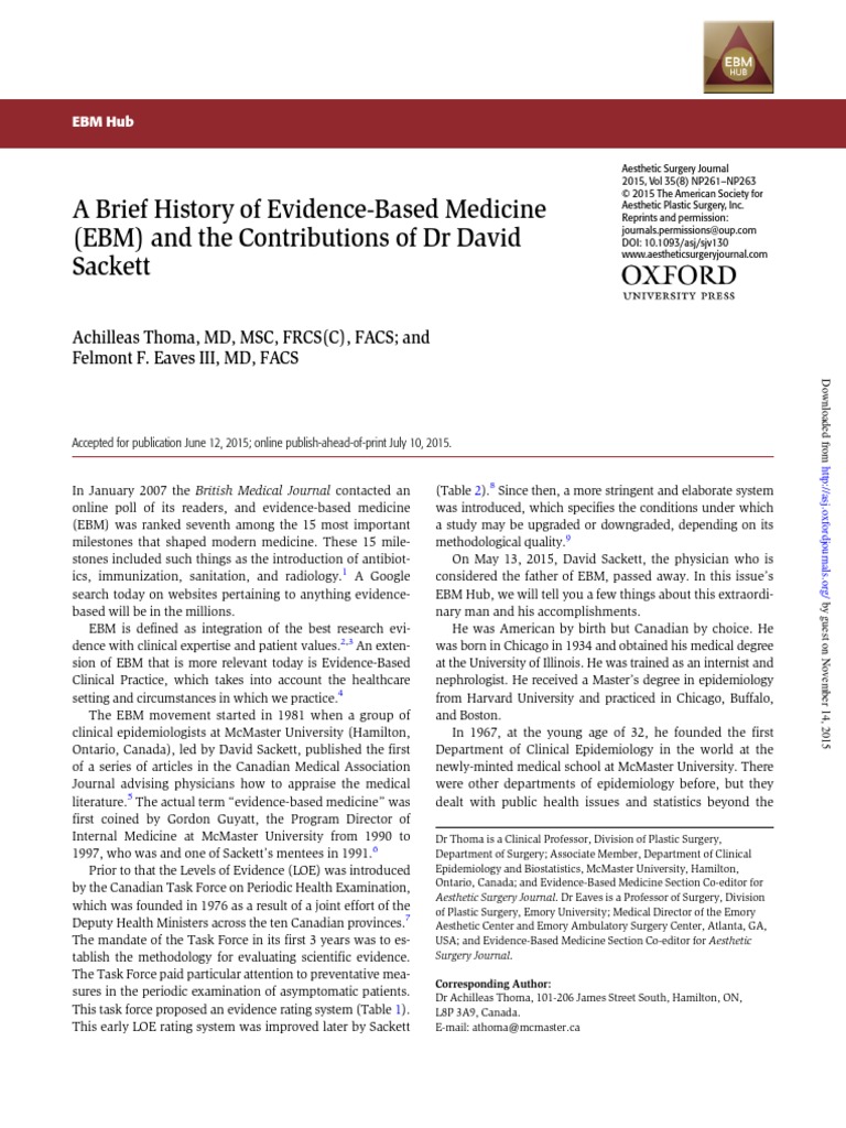 A Brief History of Evidence-Based Medicine (EBM) and The Contributions ...