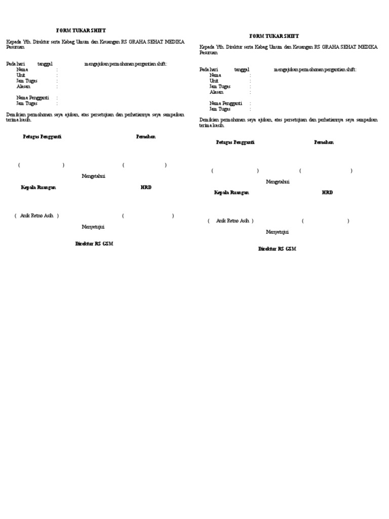 Surat Tukar Shift | PDF
