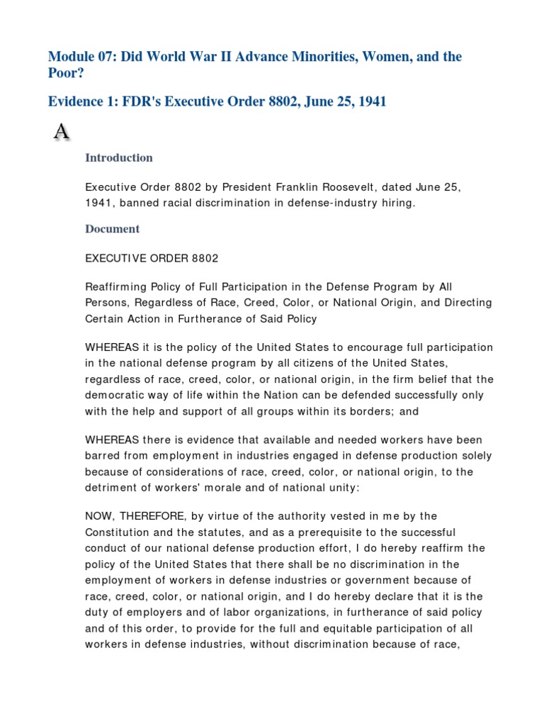 FDR's Executive Order 8802 Explained | PDF | Identity Politics ...