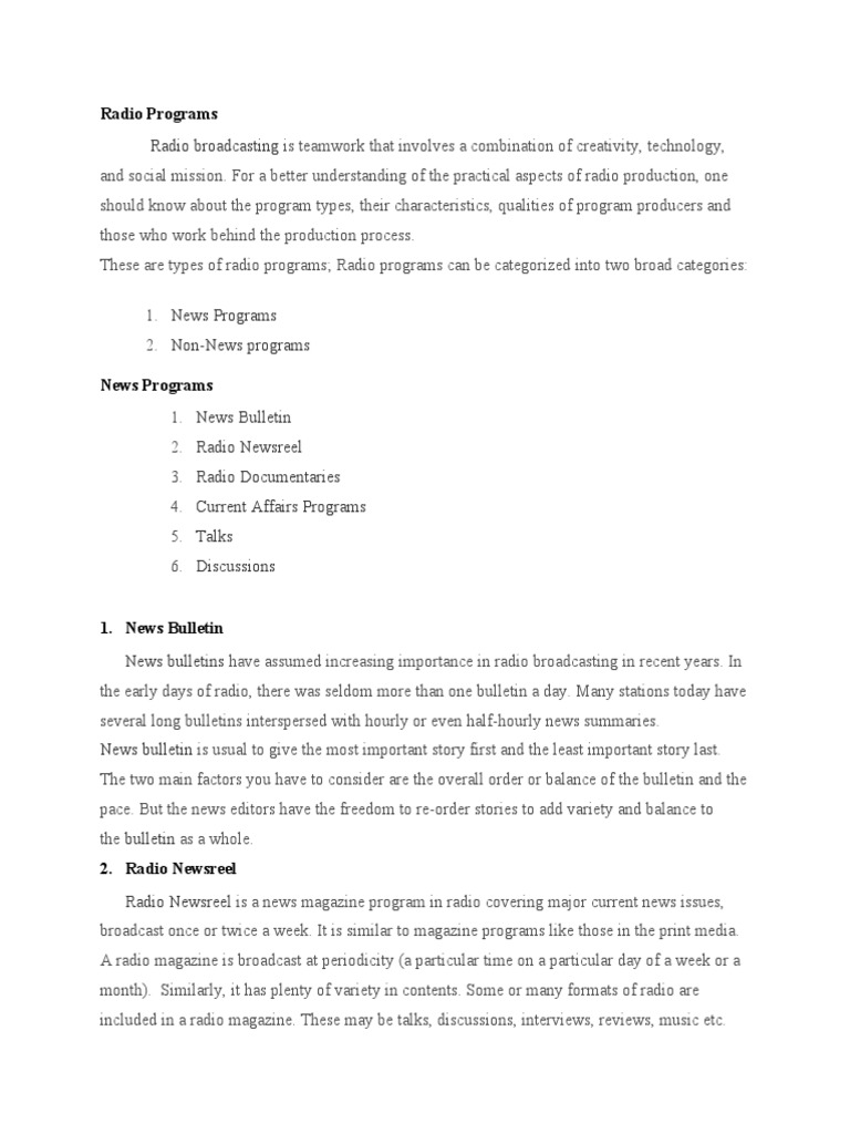 Types of Radio Programs - in Process | PDF | News | News Broadcasting