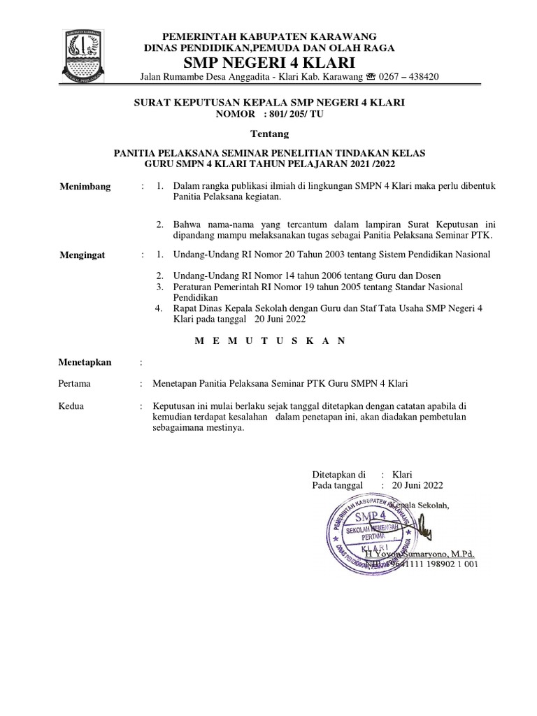 SK Panitia Seminar PTK | PDF