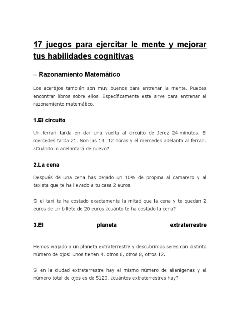 17 Juegos para Ejercitar Le Mente y Mejorar Tus Habilidades Cognitivas ...
