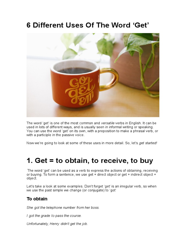 6 Different Uses of The Word Get | PDF | Verb | Cognitive Science