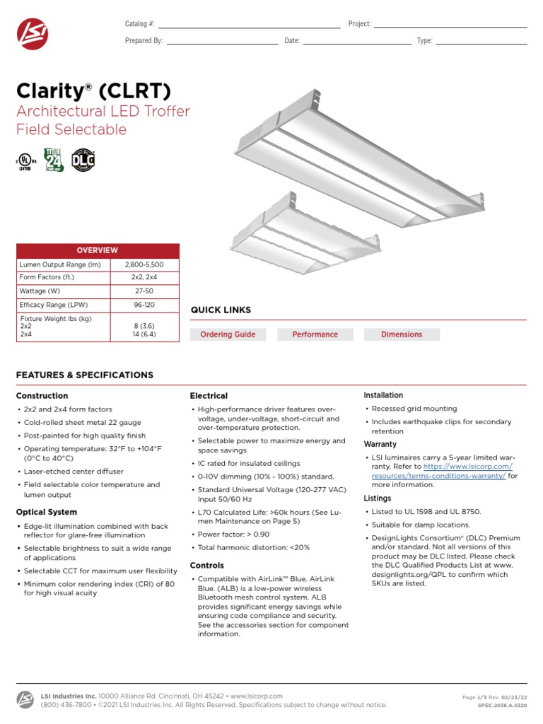 CLRT-specsheet | PDF | Lighting | Electrical Components