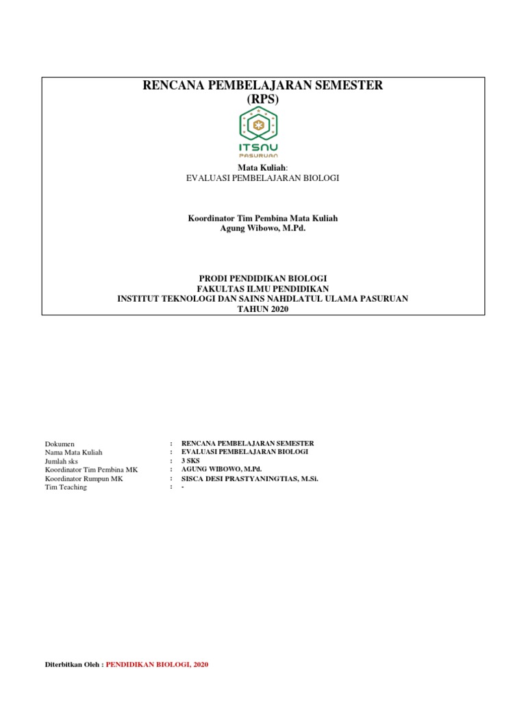 RPS Evaluasi Pembelajaran | PDF