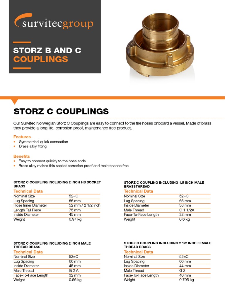Storz C Couplings Specifications Guide | PDF | Brass | Equipment