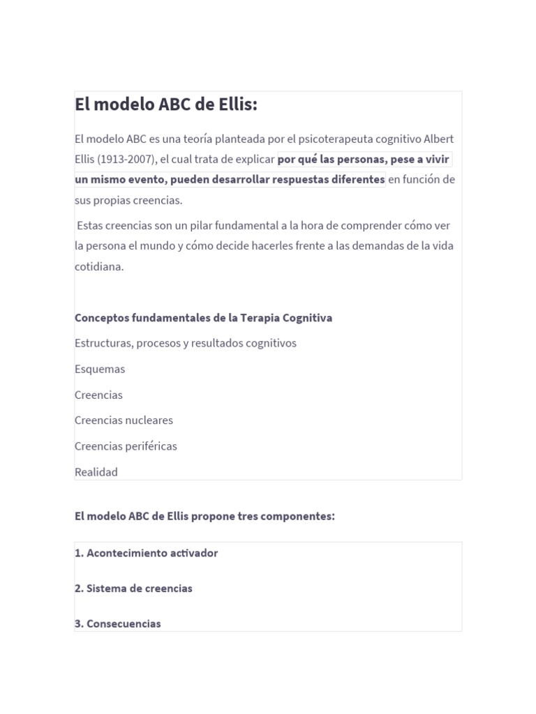 El Modelo ABC de Ellis | PDF | Terapia cognitiva | Psicoterapia