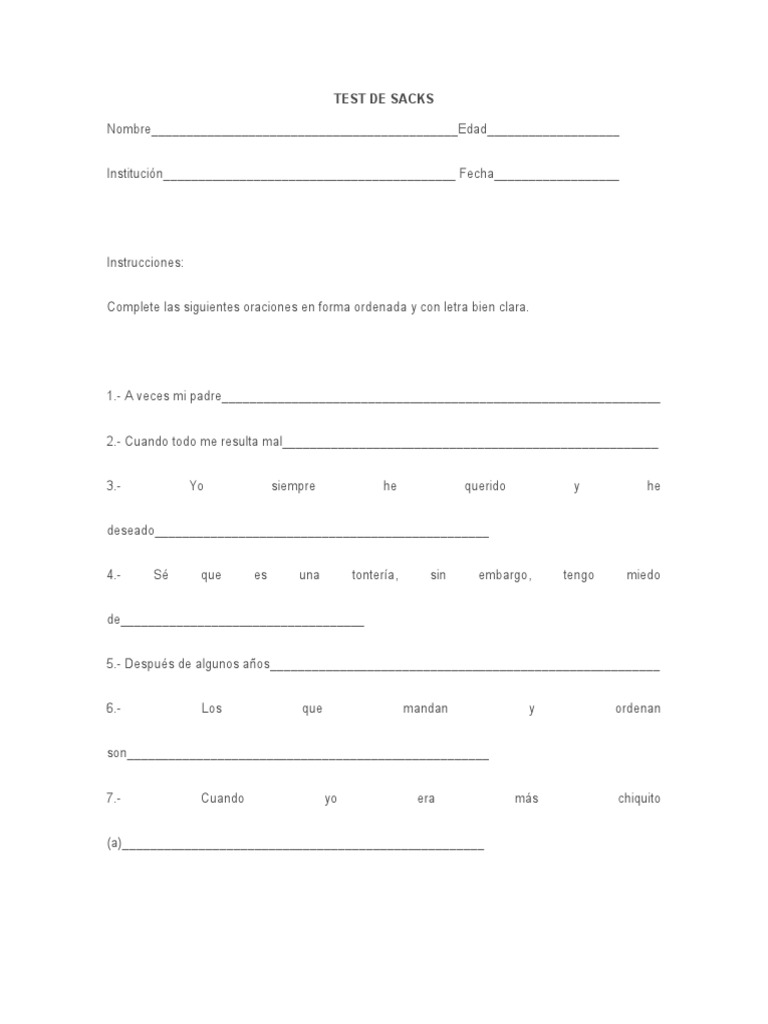 Test de Sacks - Infantil | PDF