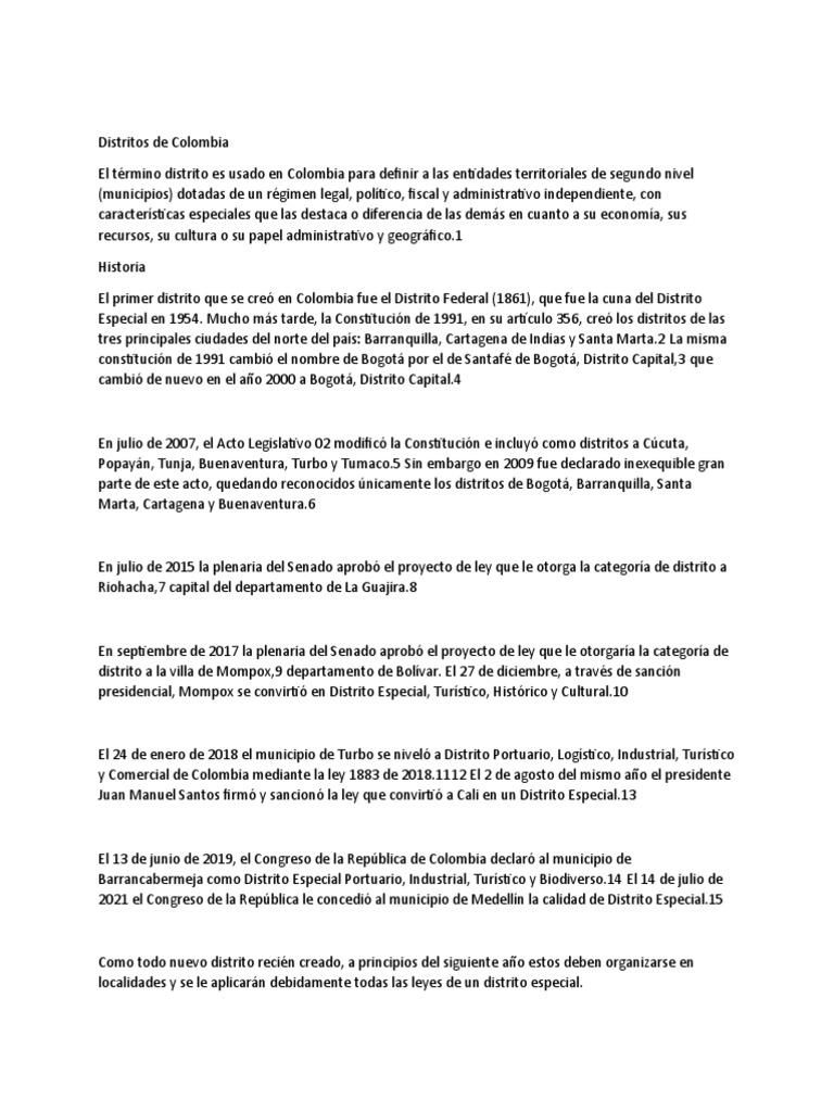 Distritos | PDF | Gobierno | Colombia