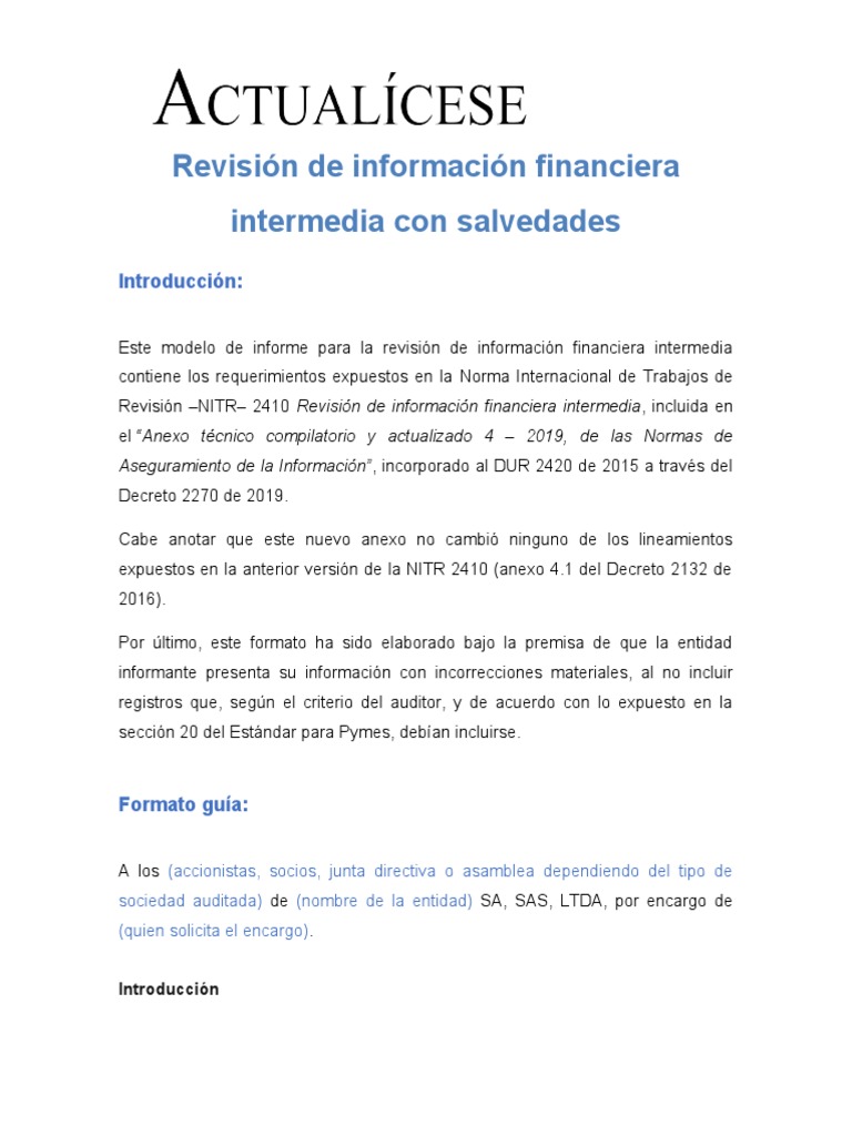 Informe Con Salvedades Información Intermedia | PDF | Auditoría | Contralor