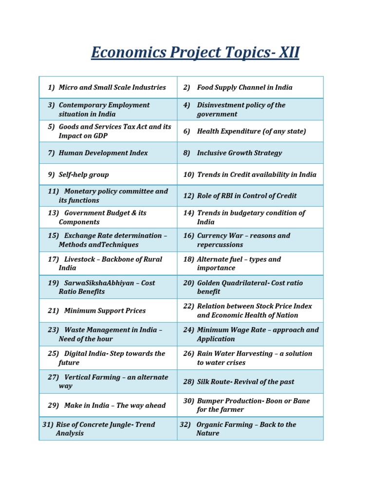 Economics Project Topics-XII | PDF | Economics | Economies
