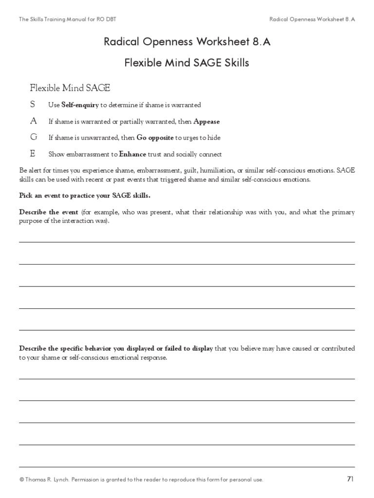 Radical Openness Worksheet 8.A Flexible Mind SAGE Skills | PDF | Shame ...