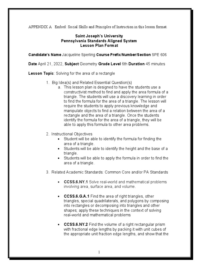 Saint Joseph's University Pennsylvania Standards Aligned System Lesson ...