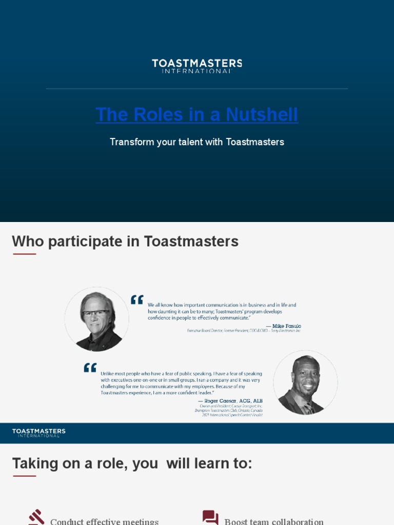 Toastmaster Roles | PDF | Linguistics | Communication
