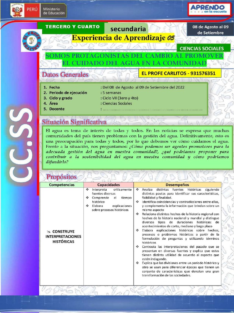 Experiencia de Aprendizaje 05 - 3ero y 4to - Ciencias Sociales - 2022 - 00001 | PDF