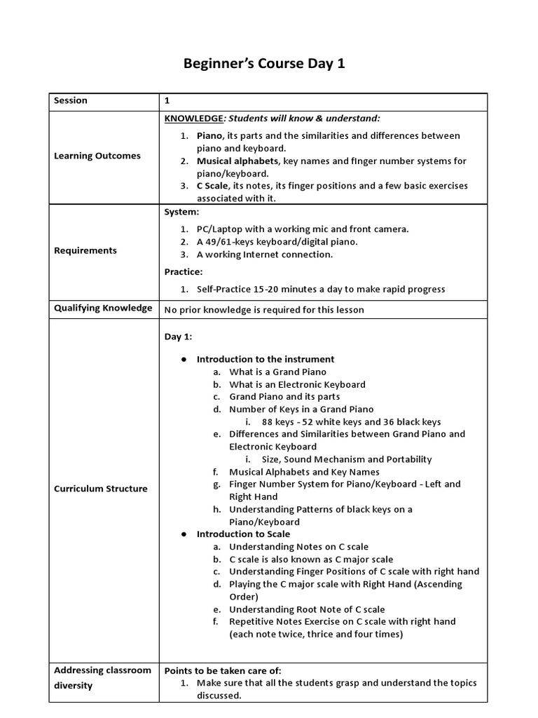 Piano Curriculum For 4-8 Year Olds - Group Lesson | Download Free PDF ...