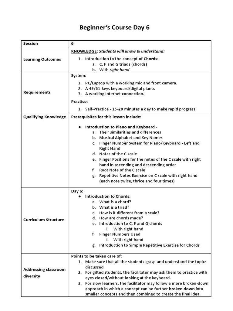 Piano Curriculum For 4-8 Years Old Group Lesson | PDF | Chord (Music ...