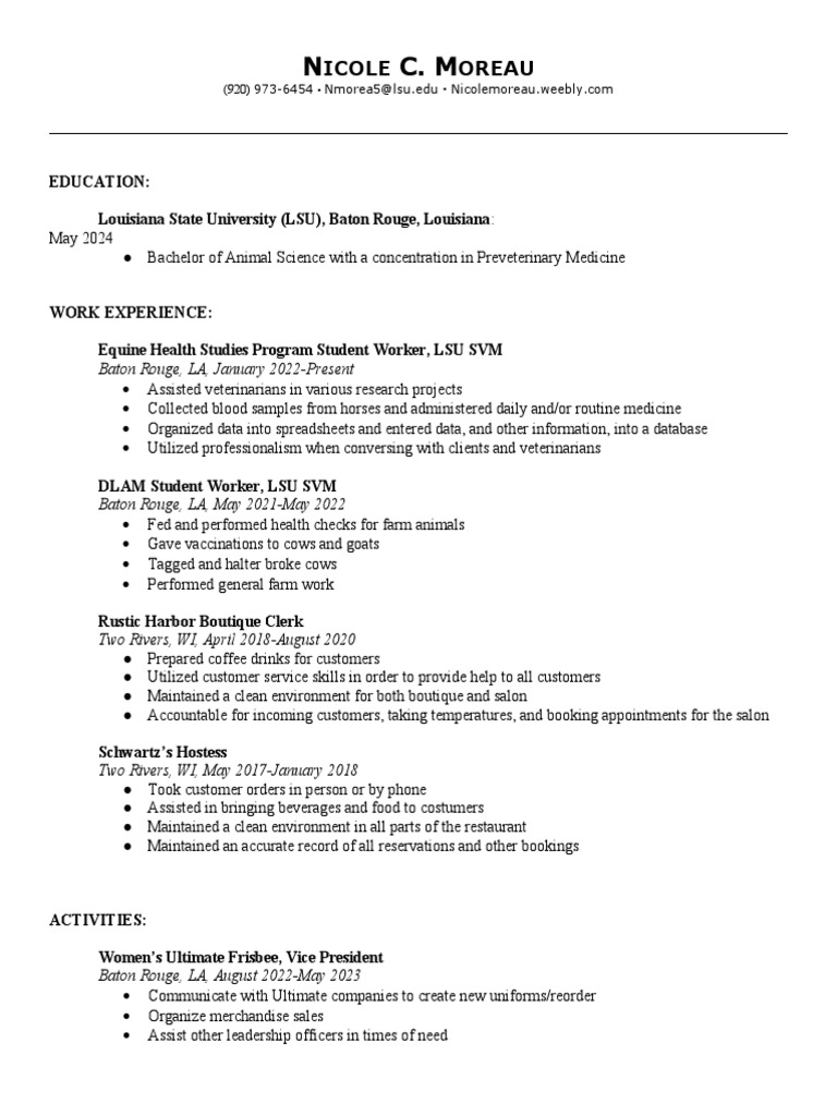 Nicole Moreau - Resume Lsu | PDF