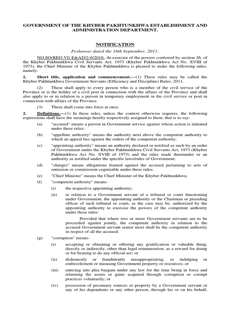 Efficiency and Discipline) Rules, 2011 | PDF | Plea Bargain | Public Law