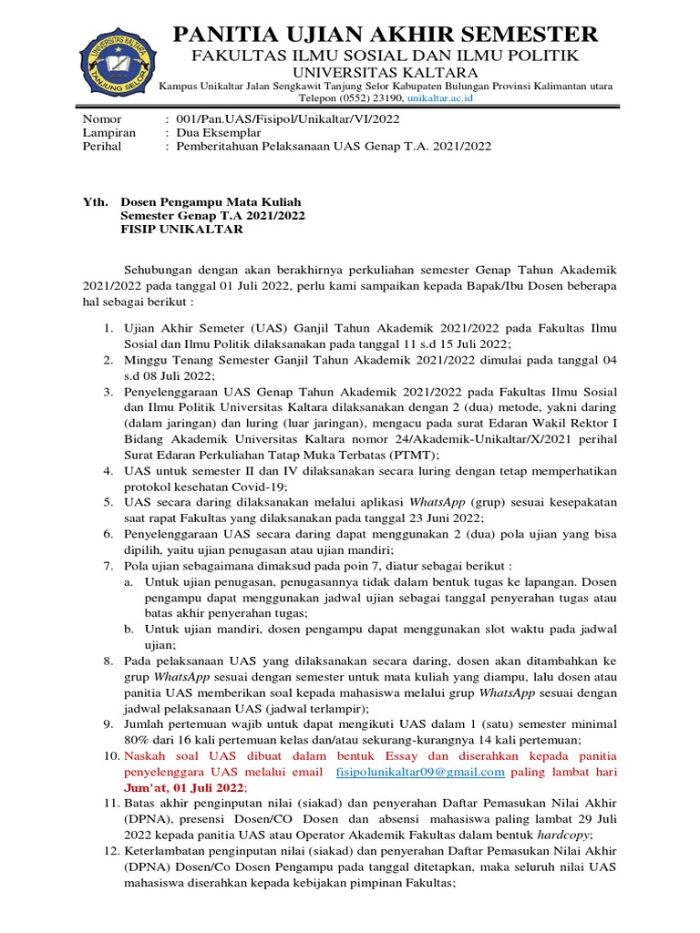SK Panitia Uas Semester Genap 2021-2022 Juni 2022 | PDF