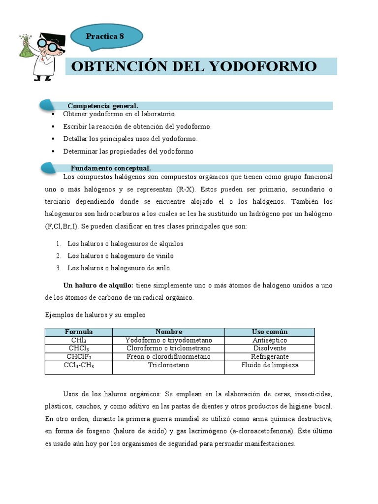 Practica Obtencion Del Yodoformo | PDF | Átomos | Química