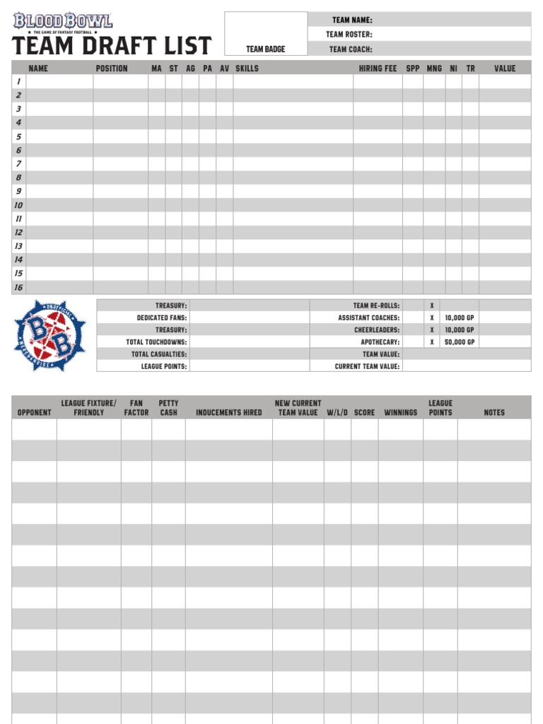 Blood Bowl Team Draft Overview | PDF