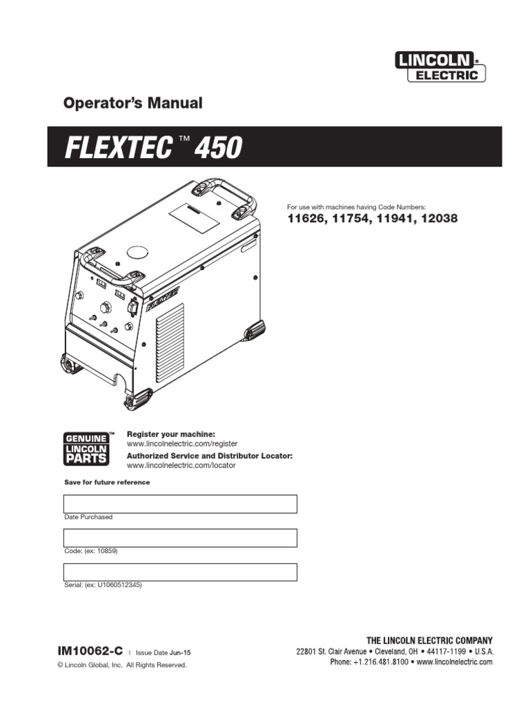 Flextec 450: Operator's Manual | PDF | Welding | Construction