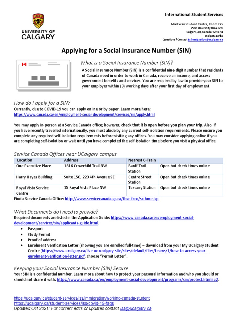 Applying For A SIN Fall 2021 | PDF