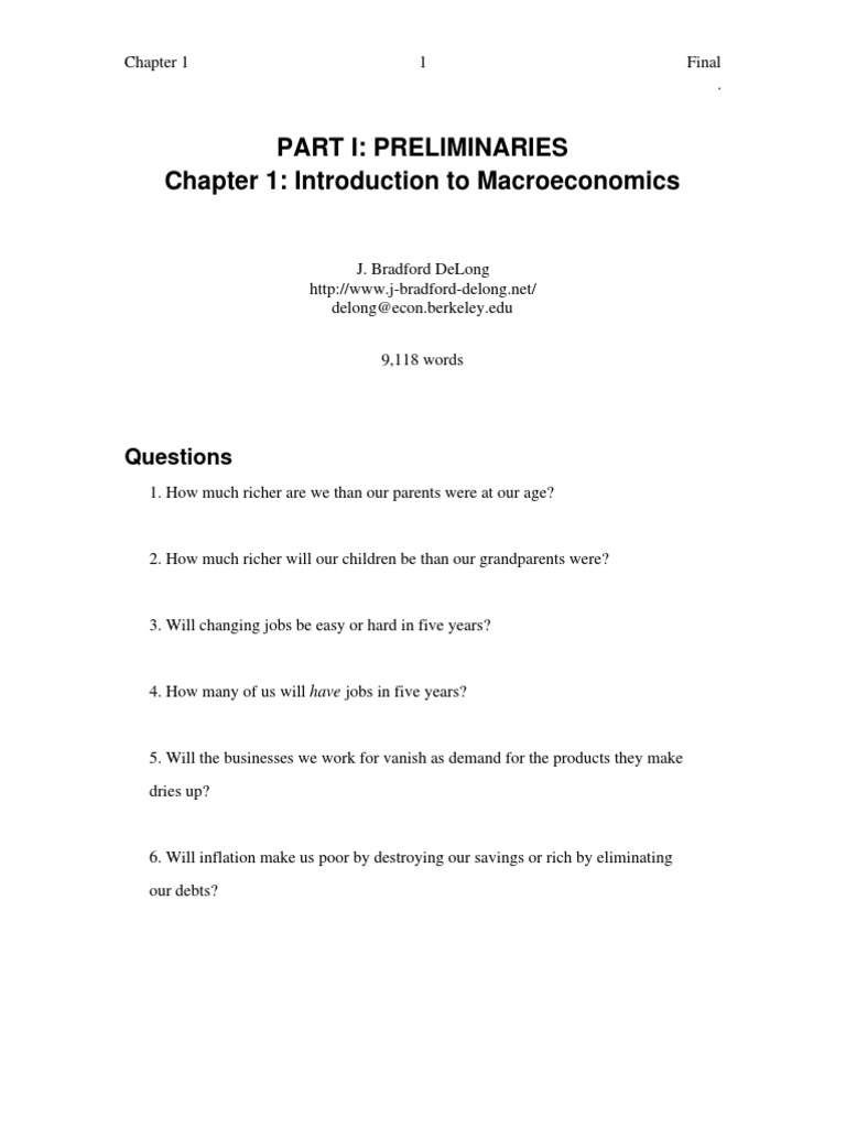 Part I: Preliminaries Chapter 1: Introduction To Macroeconomics | PDF | Interest | Macroeconomics