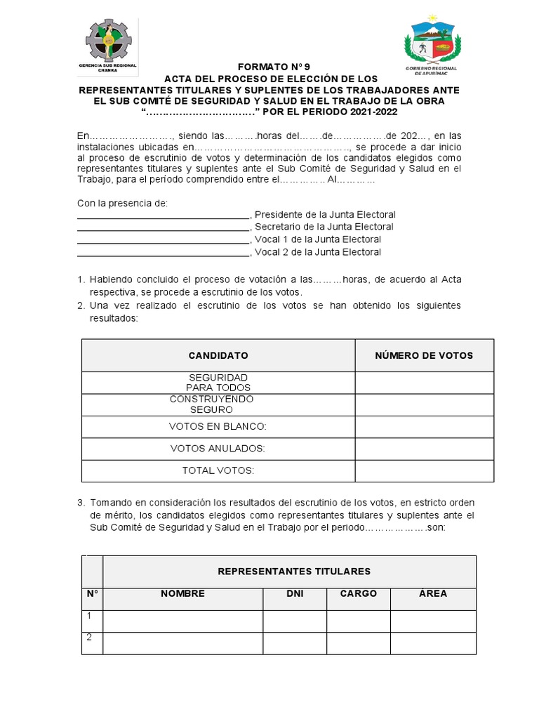 9 Acta Del Proceso de Elección Representantes Titulares y Suplentes ...